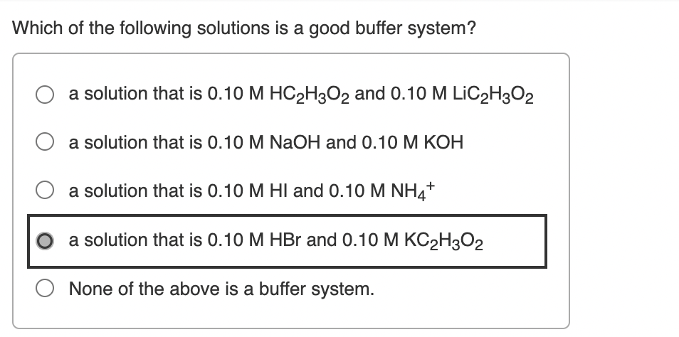 Solved Which of ﻿the following solutions is ﻿a good buffer | Chegg.com