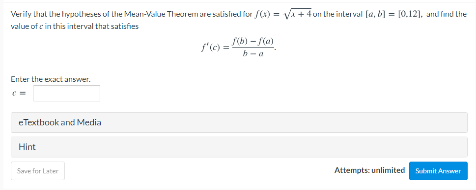 Solved Verify that the hypotheses of the Mean-Value Theorem | Chegg.com