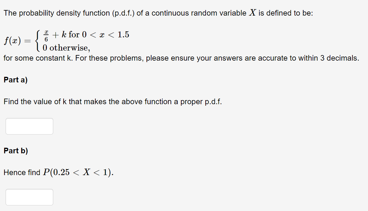 Solved The probability density function (p.d.f.) of a | Chegg.com