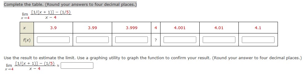Solved Complete the table. (Round your answers to four | Chegg.com