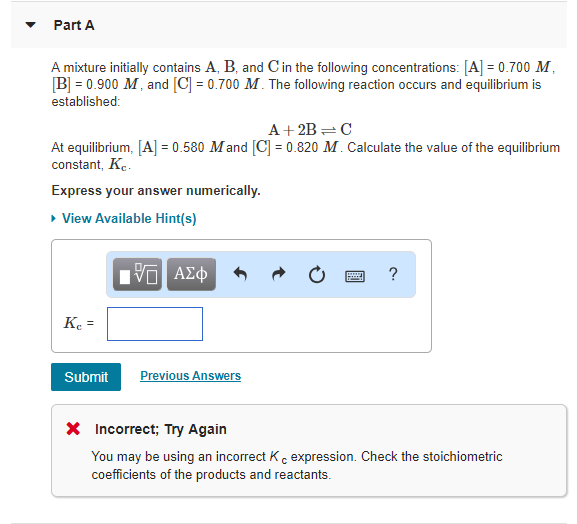 Solved Part A A mixture initially contains A, B, and C in | Chegg.com