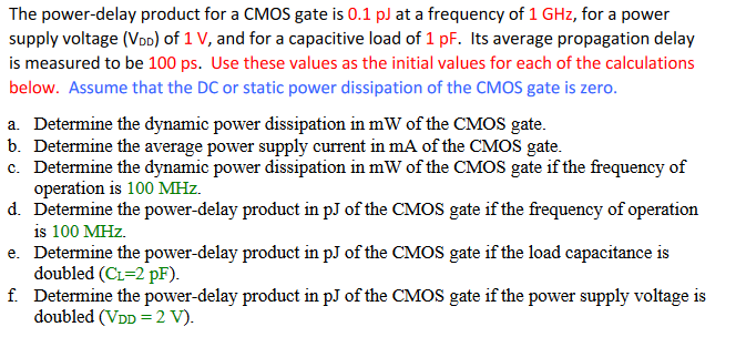 The power-delay product for a CMOS gate is 0.1pJ at a | Chegg.com