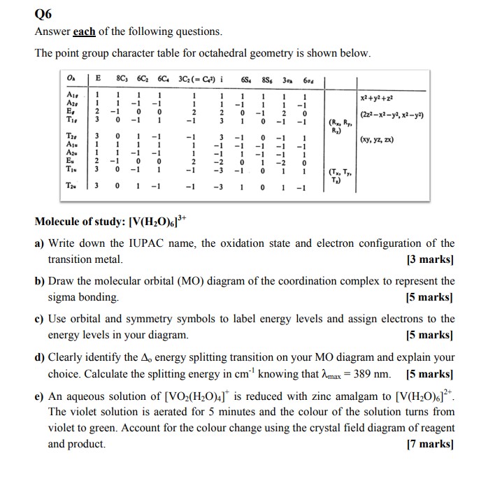 Solved Q6 Answer each of the following questions. The point | Chegg.com
