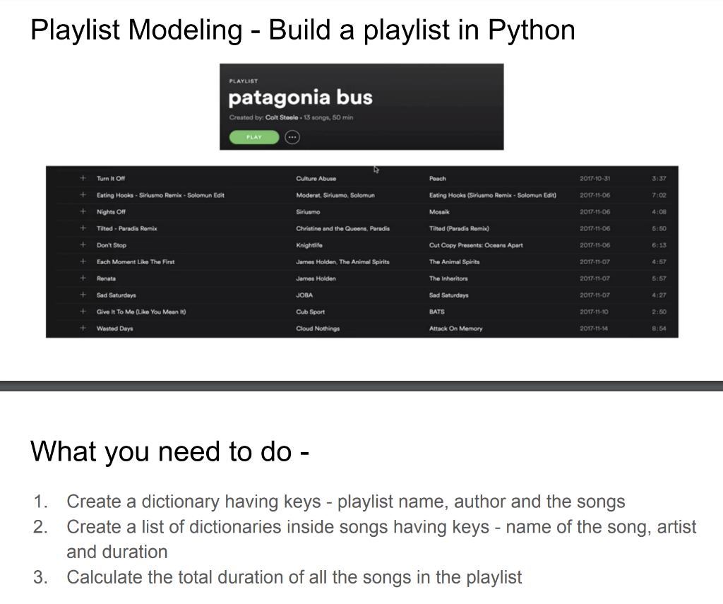 Playlist Modeling - Build a playlist in Python | Chegg.com