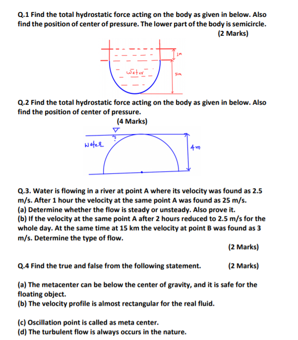 Solved Q.1 Find the total hydrostatic force acting on the | Chegg.com