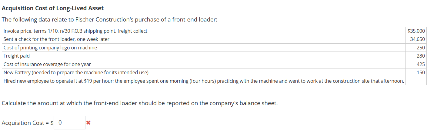 Solved Acquisition Cost of Long-Lived Asset The following | Chegg.com