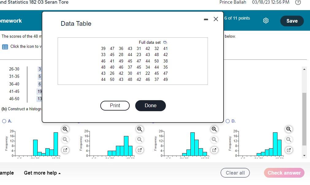 Solved Ind Statistics 18203 Seran Tore Data Table | Chegg.com