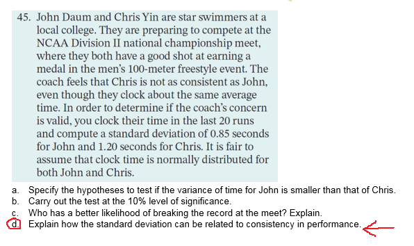 Solved 45. John Daum and Chris Yin are star swimmers at a | Chegg.com