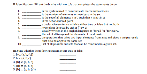 Solved II. Identification: Fill out the blanks with word/s | Chegg.com