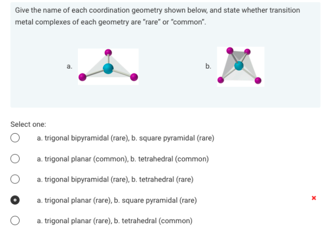 Solved What is the coordination geometry of the following | Chegg.com