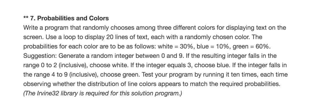 Solved ** 7. Probabilities and Colors Write a program that | Chegg.com