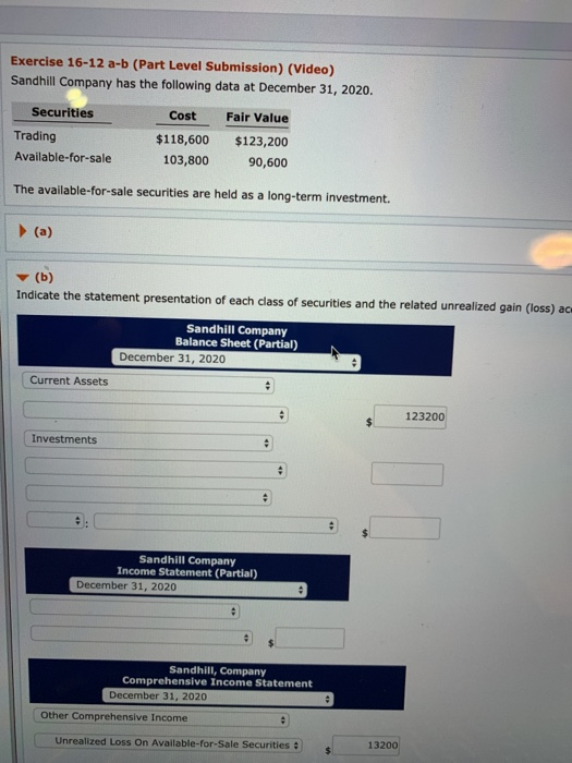 Solved Exercise 16-12 a-b (Part Level Submission) (Video) | Chegg.com