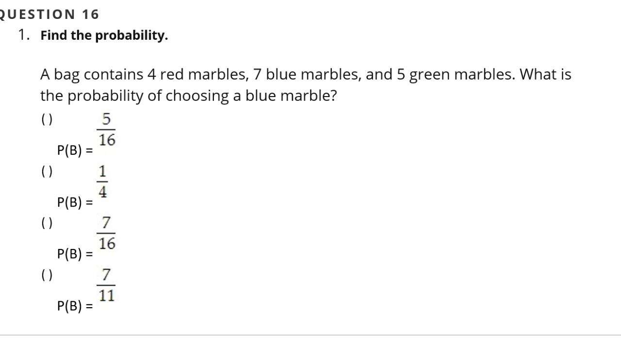 Solved QUESTION 16 1. Find the probability. A bag contains 4 | Chegg.com