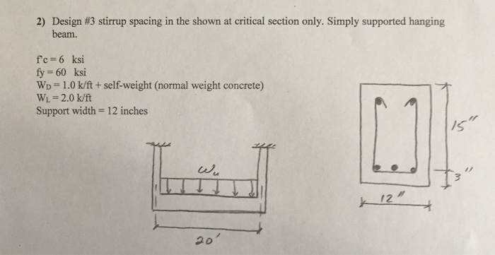 Solved 2) Design #3 stirrup spacing in the shown at critical | Chegg.com