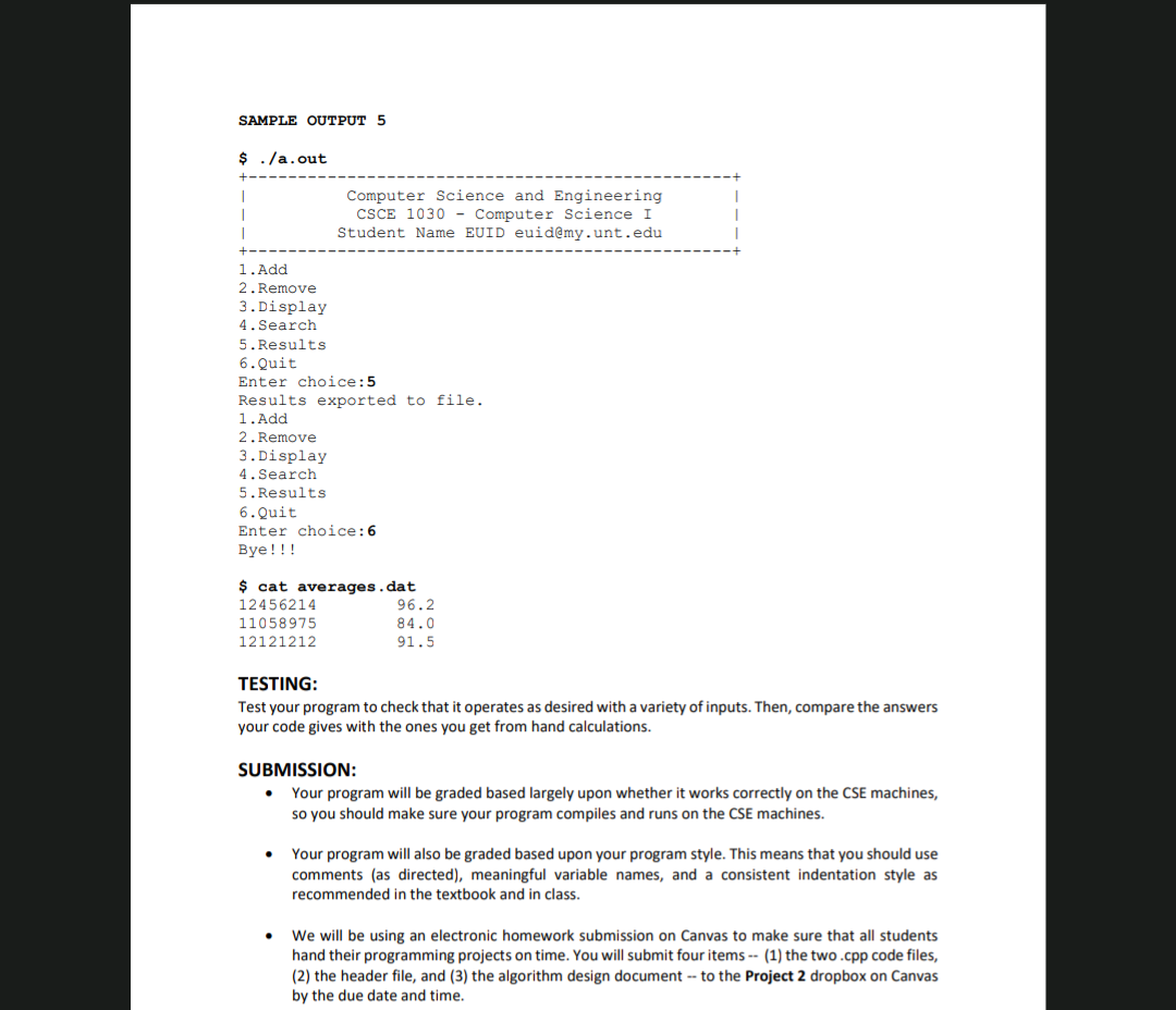 Solved CSCE 1030: Project 2 Due: 11:59 PM on Sunday, | Chegg.com