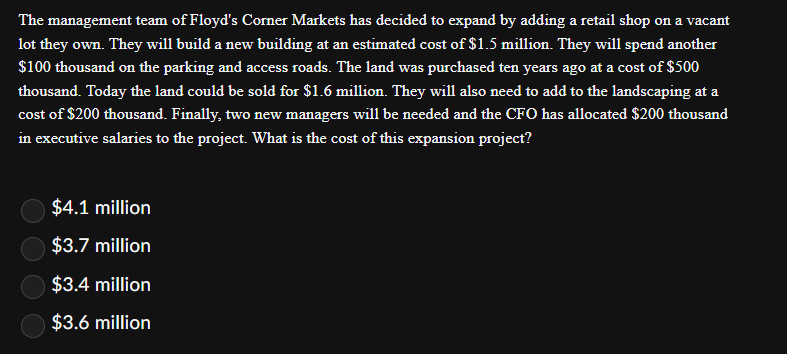 Solved The management team of Floyd's Corner Markets has | Chegg.com Solved The management team of Floyd's Corner Markets has | Chegg.com