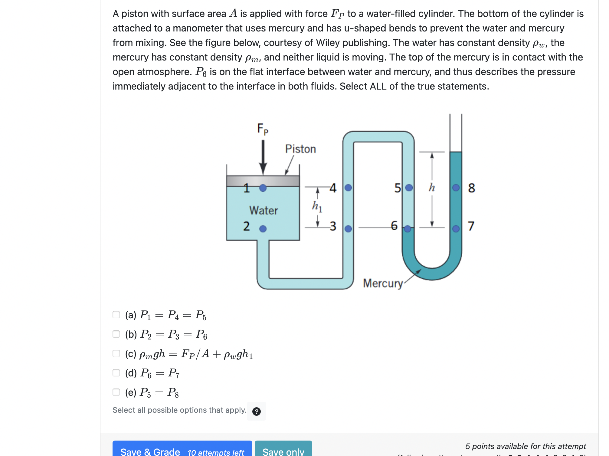 Solved A piston with surface area A is applied with force FP | Chegg.com