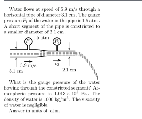 Solved Water flows at speed of 5.9 m/s through a horizontal | Chegg.com