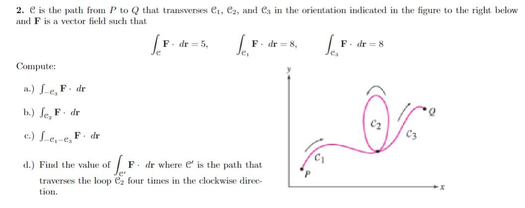 Solved 2. C is the path from P to Q that transverses C1,C2, | Chegg.com