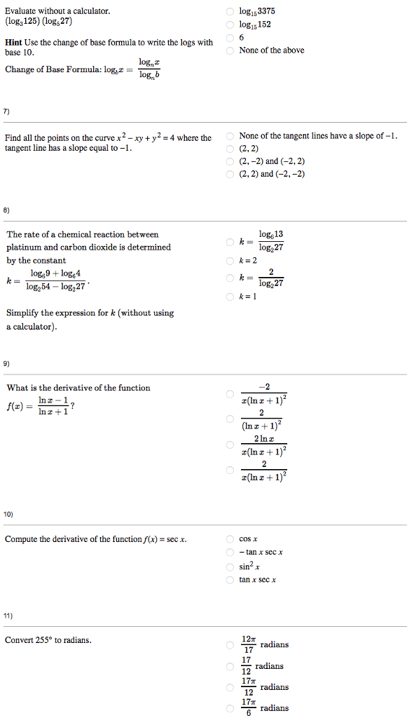 Solved Evaluate without a calculator (log3 125) (logs27) | Chegg.com