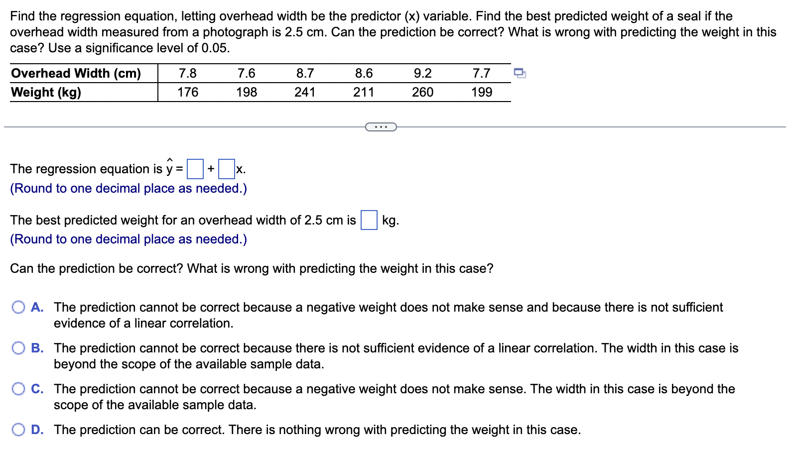 Solved Find the regression equation, letting overhead width | Chegg.com