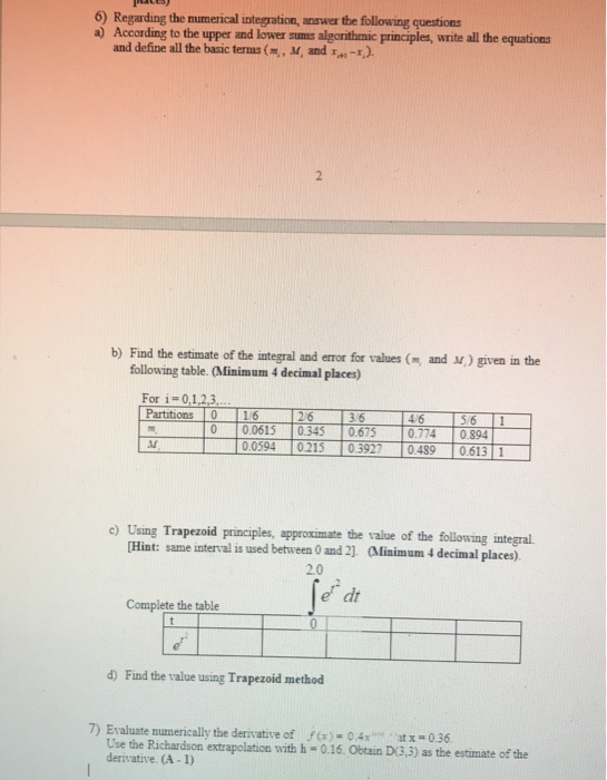 Solved 6) Regarding the numerical integration, answer the | Chegg.com