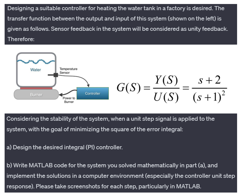 Solved Designing a suitable controller for heating the water | Chegg.com