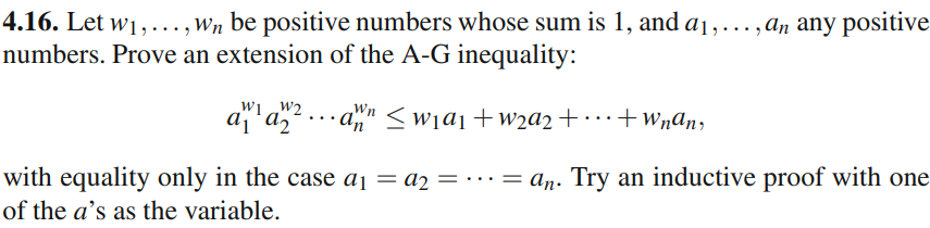 4.16. Let w1,…,wn be positive numbers whose sum is 1 | Chegg.com
