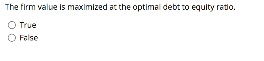 Solved T/F The firm value is maximized at the optimal debt | Chegg.com