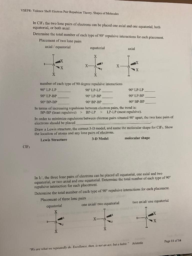 Solved VSEPR- Valence Shell Electron Pair Repulsion Theory, | Chegg.com