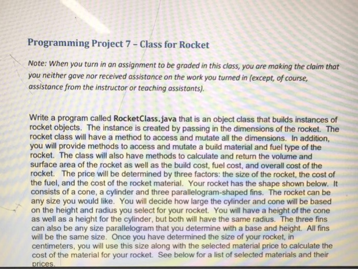 Programming Project 7-Class for Rocket Note: When you | Chegg.com