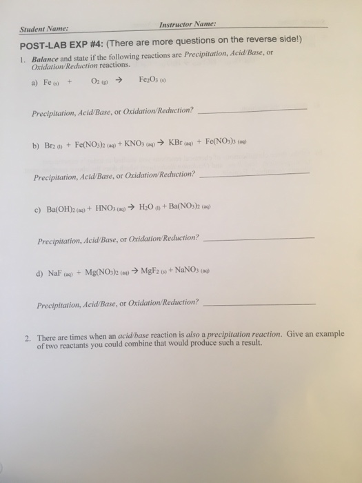 Solved Instructor Name: Student Name: POST-LAB EXP #4: | Chegg.com
