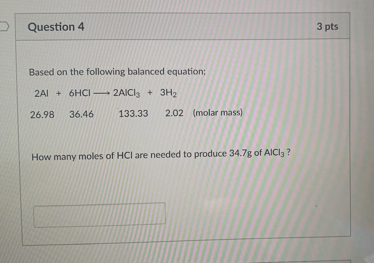 Solved Question 4 3 pts Based on the following balanced | Chegg.com