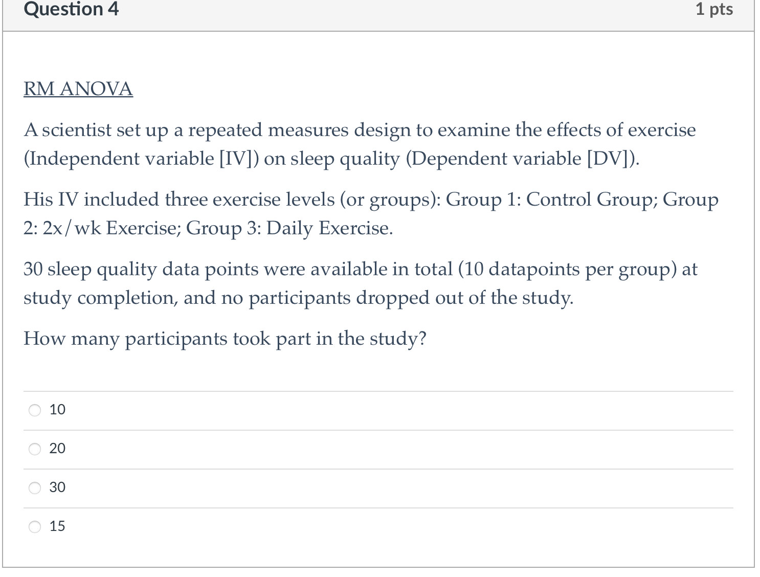 Solved RM ANOVAA scientist set up a repeated measures design | Chegg.com