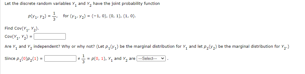Solved Let the discrete random variables Y1 and Y2 have | Chegg.com