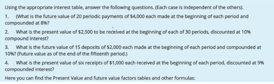 Solved Using the appropriate interest table, answer the | Chegg.com