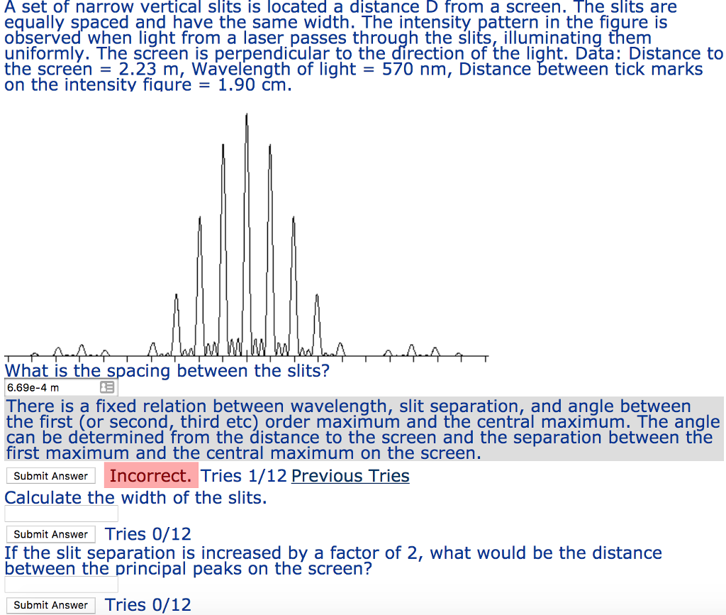 Solved A set of narrow vertical slits is located a distance | Chegg.com