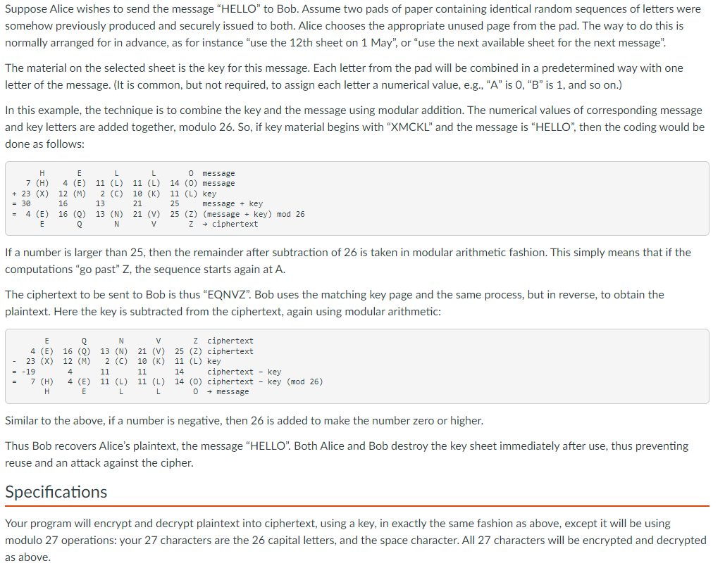 Solved Suppose Alice wishes to send the message "HELLO" to | Chegg.com