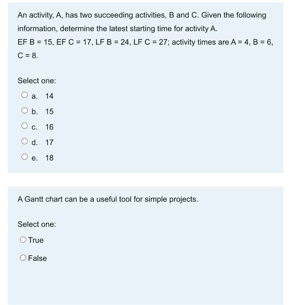 Solved An activity, A, has two succeeding activities, B and | Chegg.com