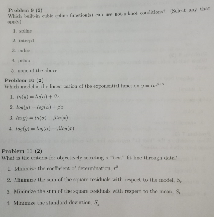 Solved Problem 9 (2) Which built-in cubic spline function(s) | Chegg.com