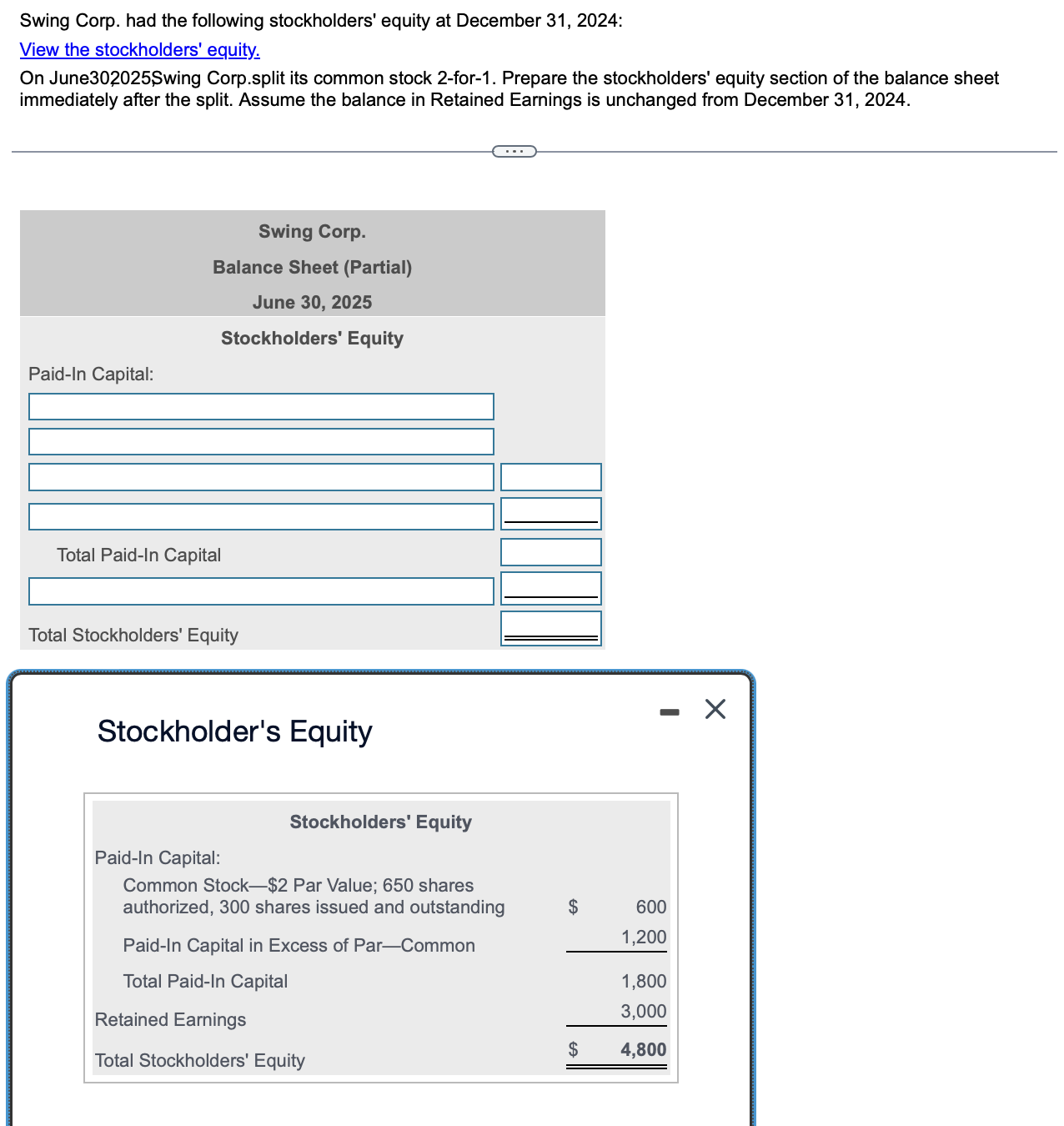 Solved Stockholder's EquityStockholders' EquityPaid-In | Chegg.com