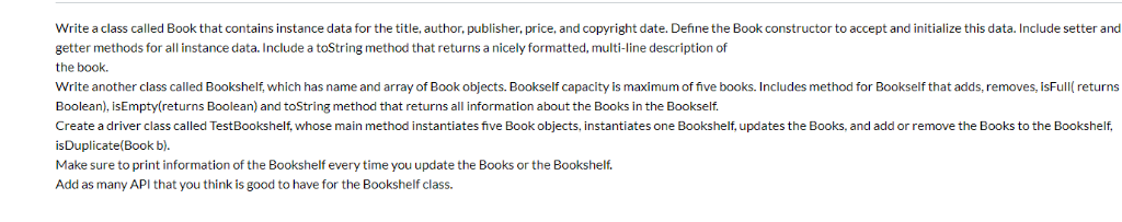 Write a class called Book that contains instance data | Chegg.com