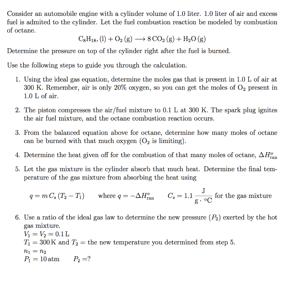 Solved Consider an automobile engine with a cylinder volume | Chegg.com