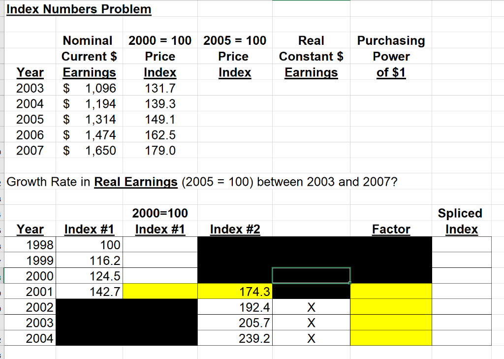 Solved Index Numbers Problem Real Constant $ Earnings | Chegg.com