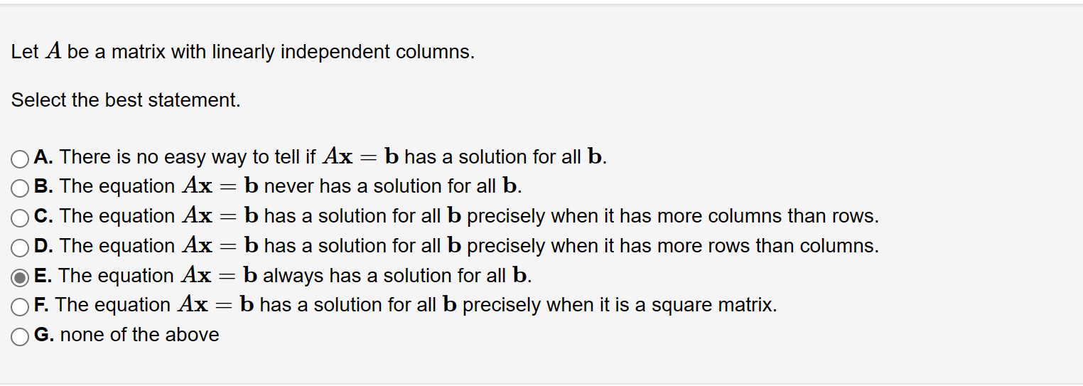 Solved Let A be a matrix with linearly independent columns. | Chegg.com