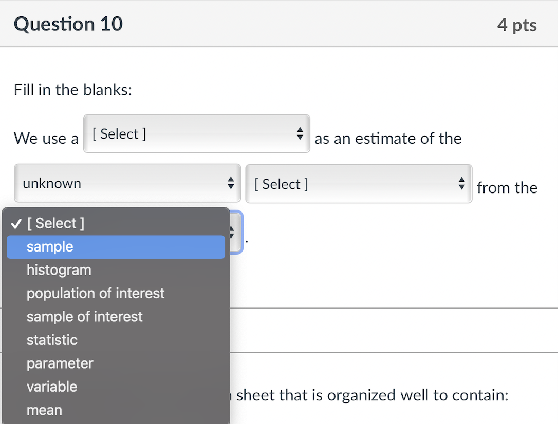 Solved Fill in the blanks: We use a as an estimate of the | Chegg.com