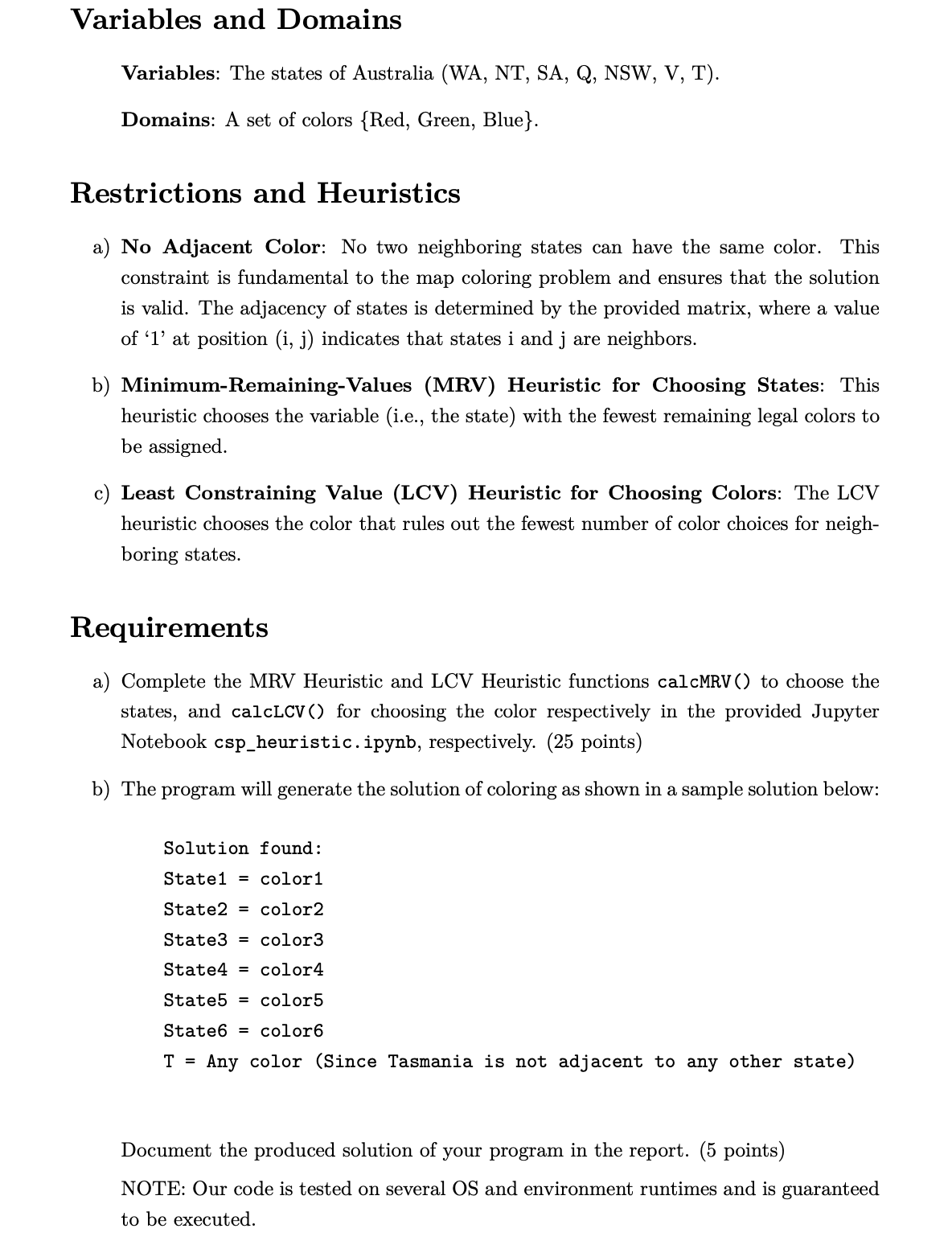 Solved 3 Problem 1: MRV and LCV Implementation: Map Coloring | Chegg.com