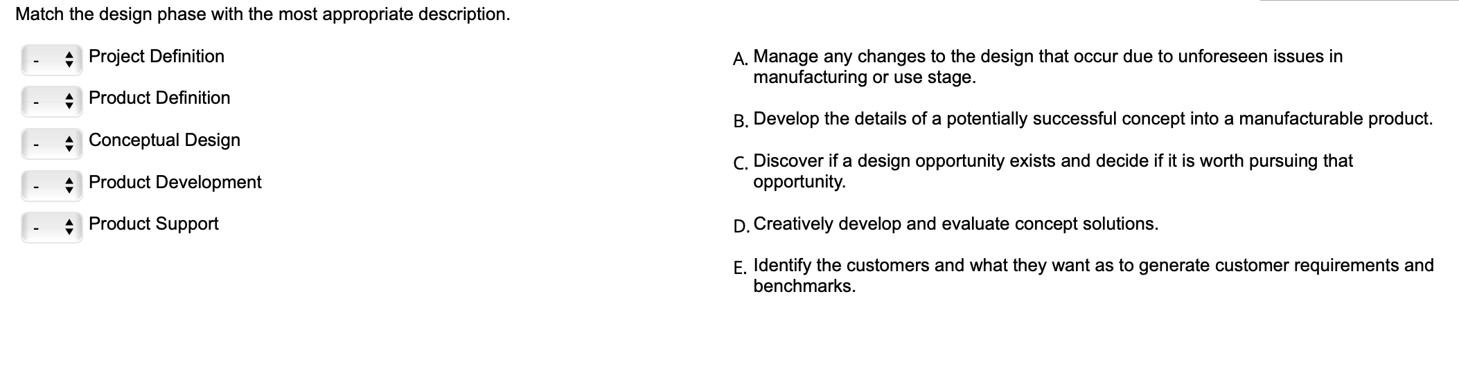 Solved Match the design phase with the most appropriate | Chegg.com