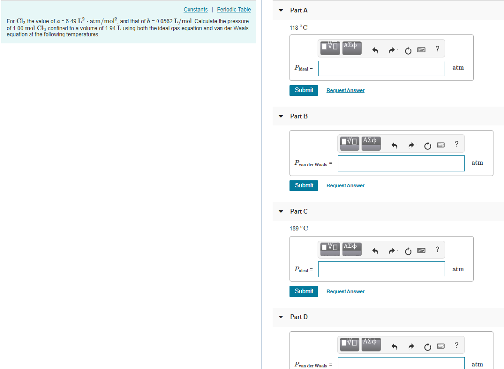 Solved Constants Periodic Table Part A For Cl2 the value of | Chegg.com