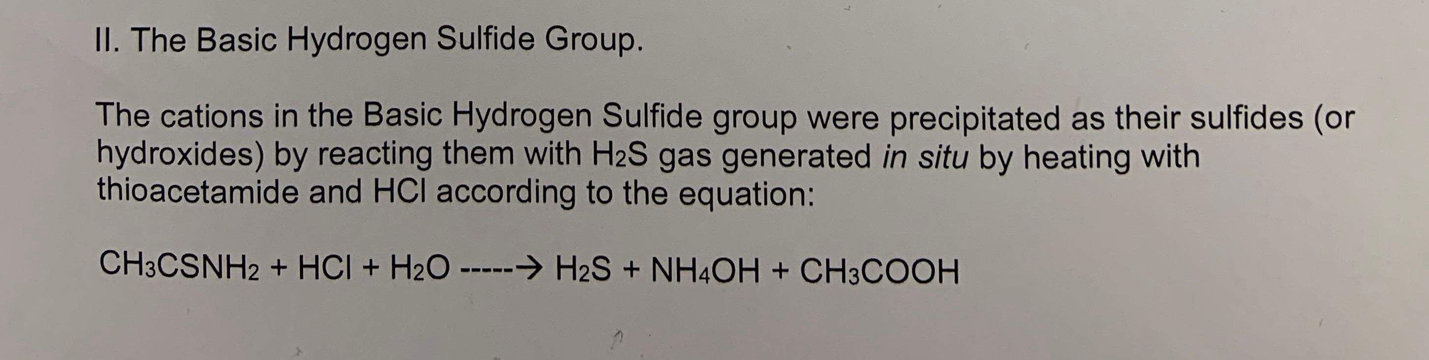 Solved II. The Basic Hydrogen Sulfide Group. The cations in | Chegg.com
